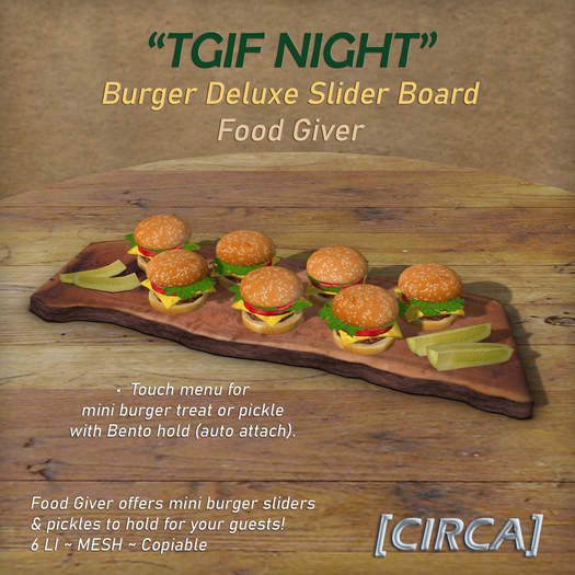 Second Life Marketplace - [CIRCA] - "TGIF Night" Burger Deluxe Slider ...